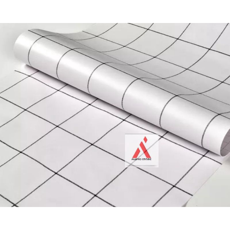 Jual wallpaper sticker dinding motik kotak putih list hitam 8m x 45cm ...