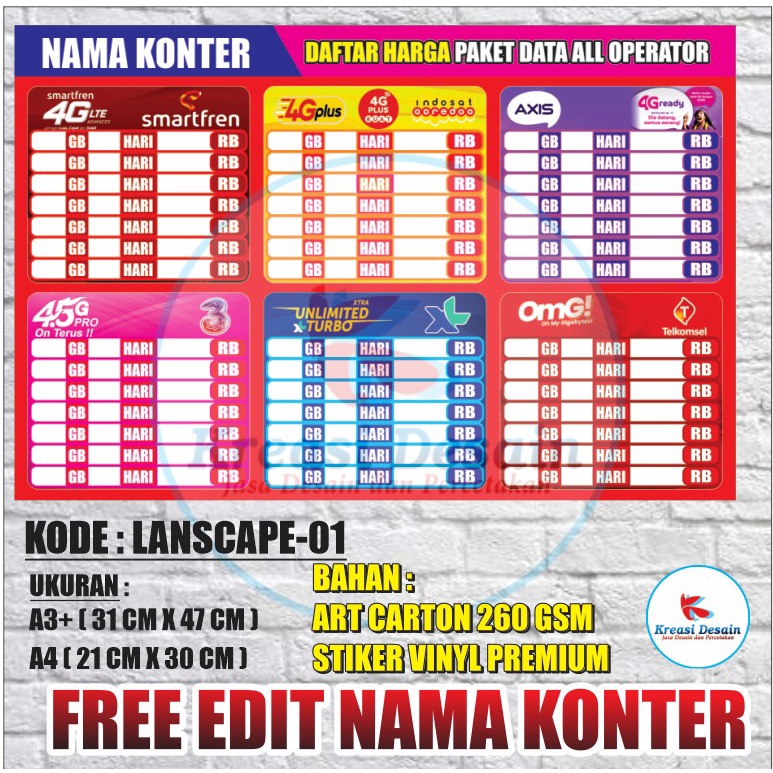 Jual POSTER PAKET DATA ALL OPERATOR ( FREE edit NAMA KONTER ) | Shopee ...