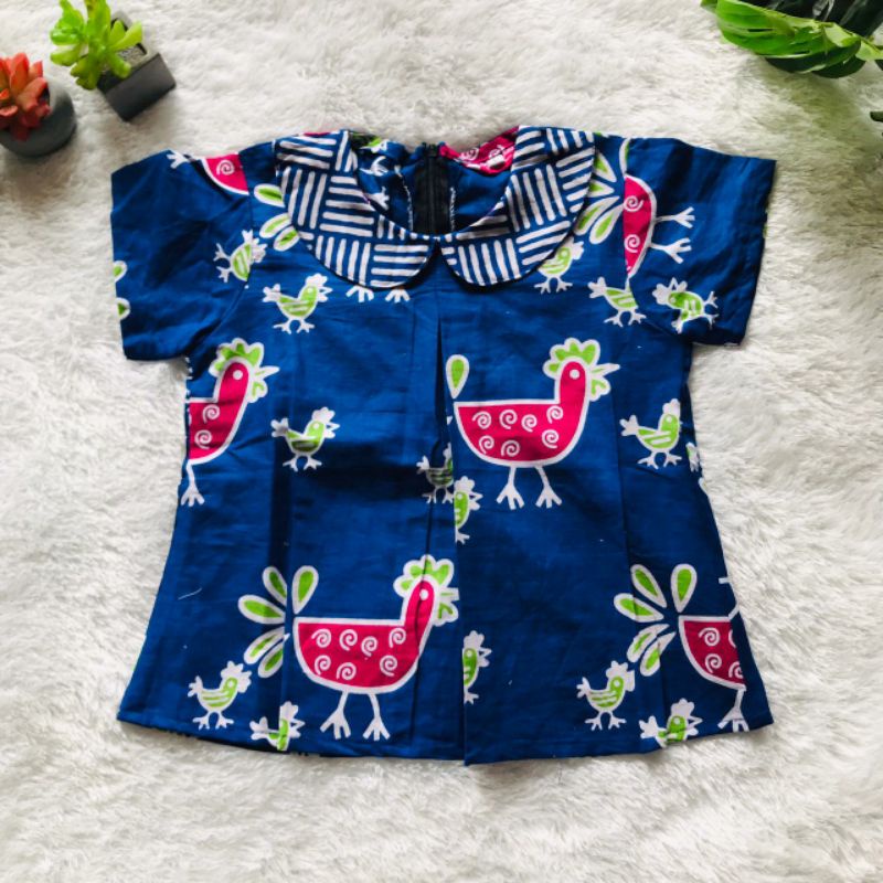 Jual Batik Costume Blus Batik Anak Perempuan Happy Chicks Merah Biru ...