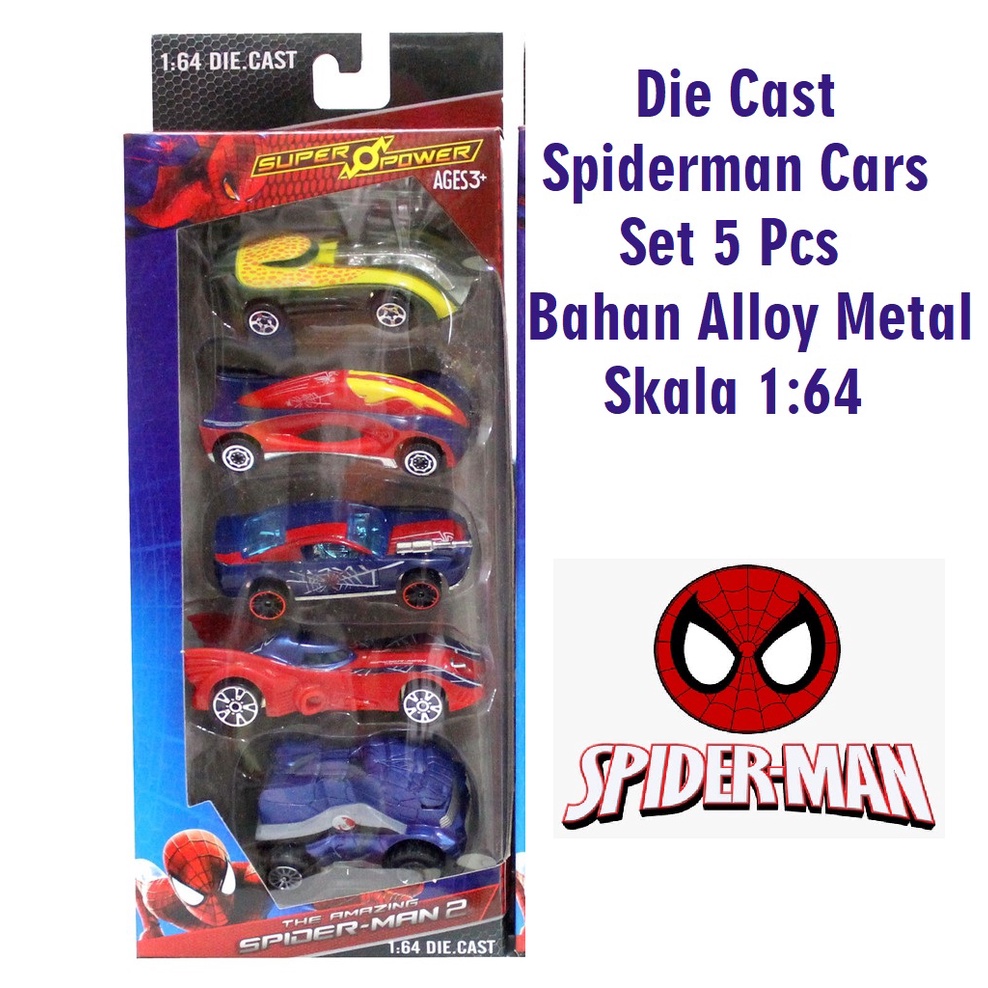 Jual MAINAN DIECAST METAL MOBIL SUPER ATV SPIDERMAN CAR SET 5 PCS SKALA ...