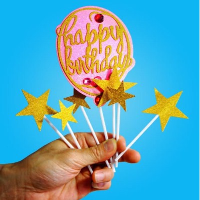 Jual Cake Topper Glitter Happy Birthday Bintang - Pink (by Cutteristic ...