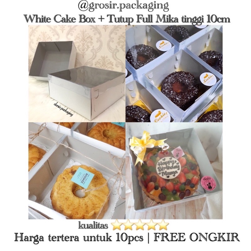Jual Kotak Kue / Pudding | White Cake Box + Tutup Full Mika Bening ...