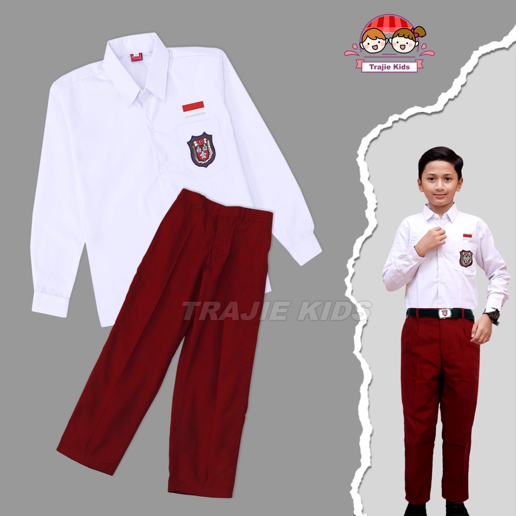 Jual Setelan Seragam Sekolah SD Laki Baju Panjang Celana Panjang Cowok Merah Putih Pramuka Laki ...