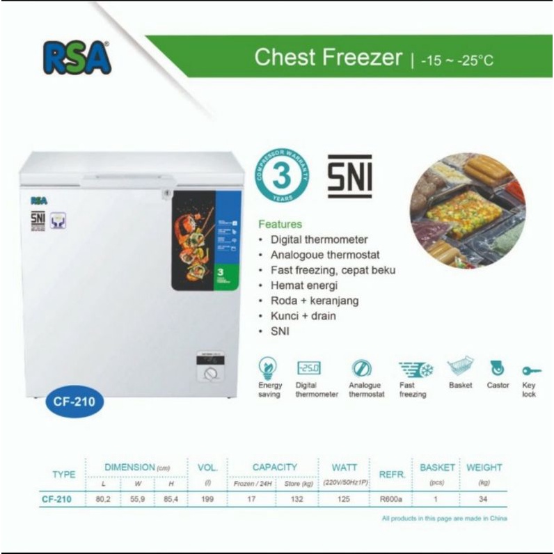 Jual RSA CF-210 Chest Freezer Box CF210 Pendingin Beku Pembeku Frozen ...