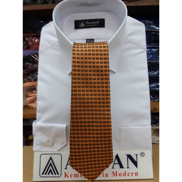 Jual Kemeja Alisan putih polos lengan panjang + dasi | Shopee Indonesia