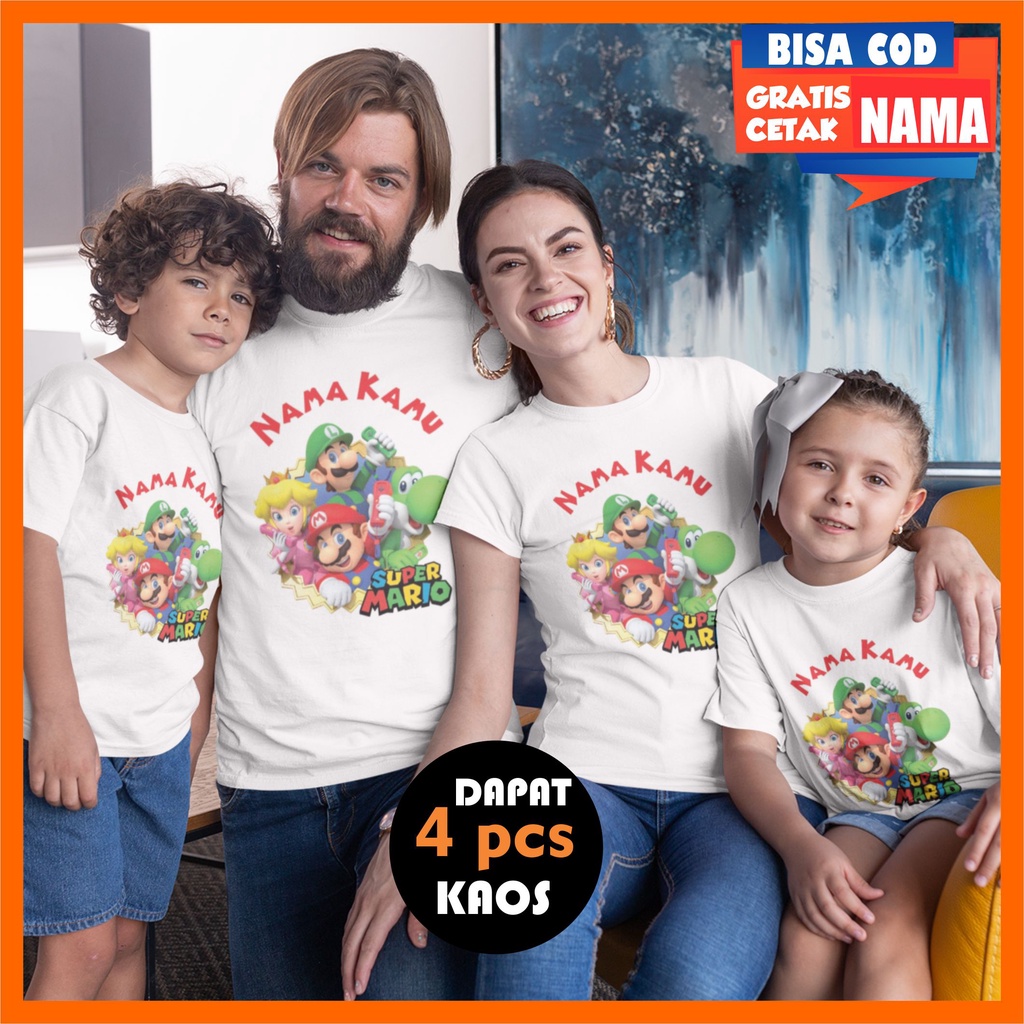 Jual Paket 4pcs Kaos Nama Mario Bros Ulang Tahun Ultah Anak Couple ...