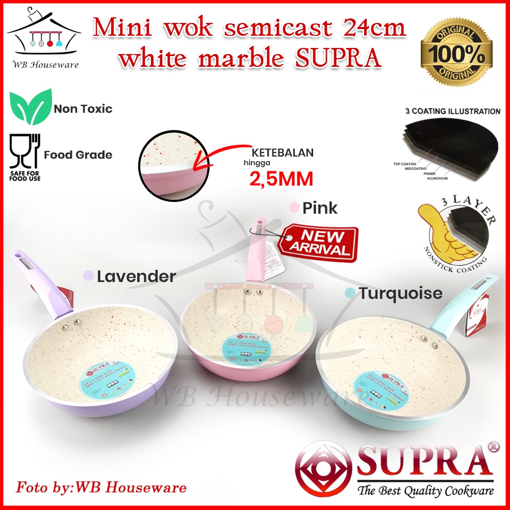 Jual NEW panci supra mini wok 24cm white marble seri pastel / wajan ...