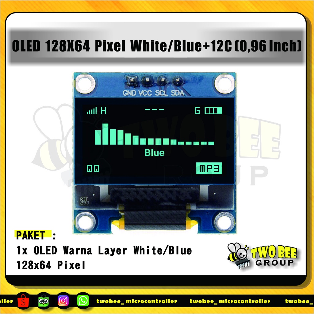 Jual OLED WHITE PUTIH/BLUE 0.96 INCH I2C IIC 128X64 DISPLAY MODULE LCD ...