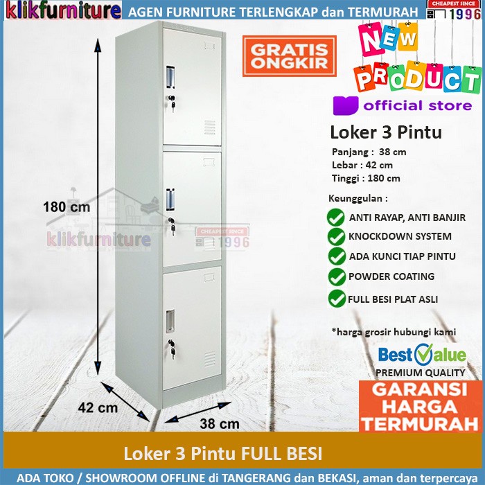 Jual Lemari Loker Locker Cabinet 3 Pintu Full Besi Lk3 049 | Shopee ...