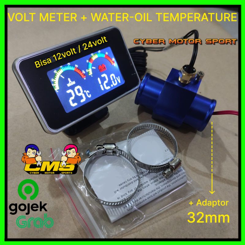Jual Digital 2in1 Lcd Temperature volt meter 12v 24v universal Gauge ...