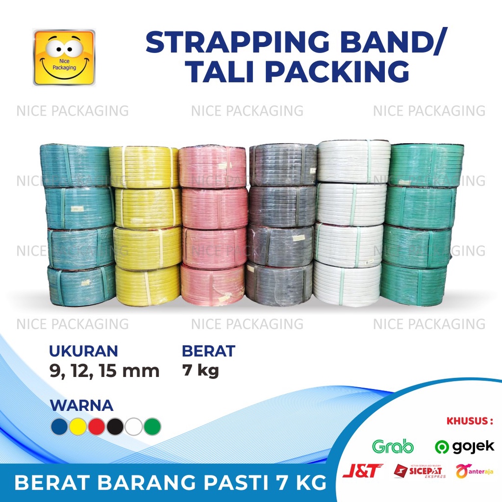 Jual tali packing / tali strapping band / 9mm 12mm 15mm x berat 7kg ...