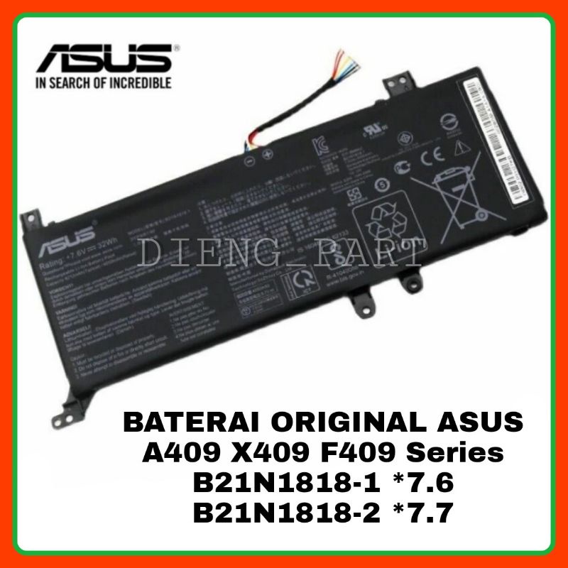 Jual Baterai Batre Laptop ASUS VivoBook A409 A409F A409U X409 F409 B21N1818-1 / B21N1818-2 ...