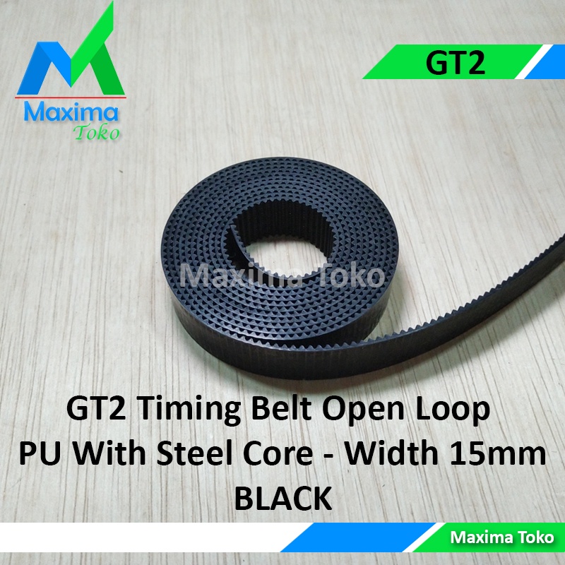 Jual GT2 Timing Belt Open Loop PU Steel Core Lebar 15mm 2GT BLACK Polyurethane Per METER Width ...