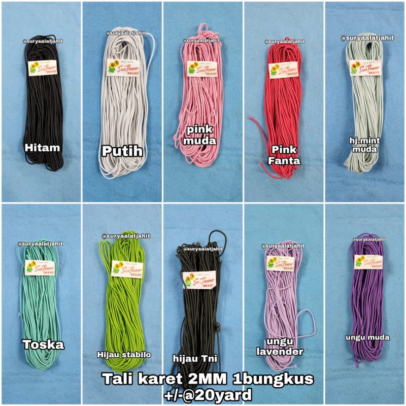 Jual Tali karet Bulat 2MM Sunflower (1bks+/-20y) =rp.11.500/bks ...