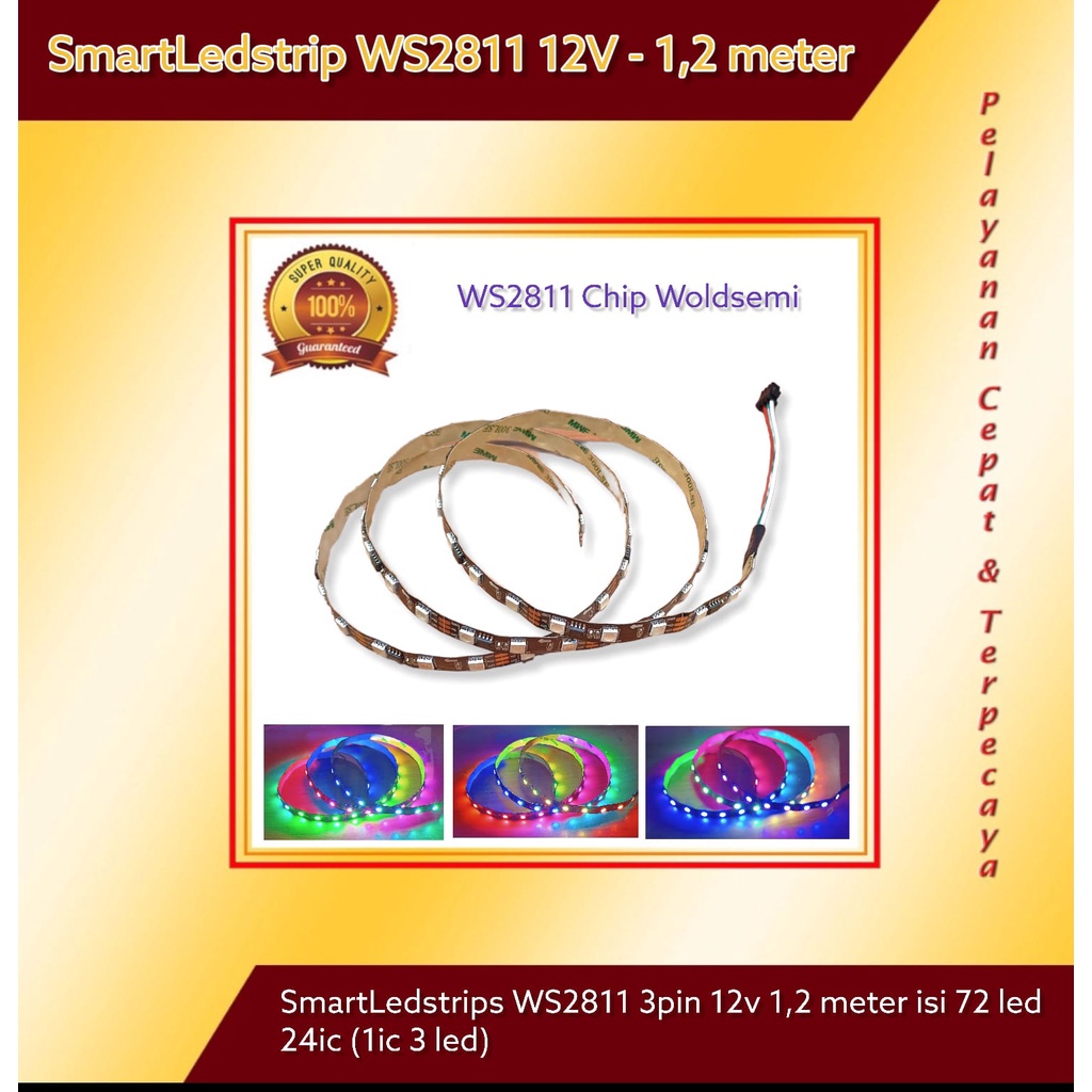 Jual RGB Smart LED Strip IP30 WS2811 12V 60 mata permeter (1,2meter ...