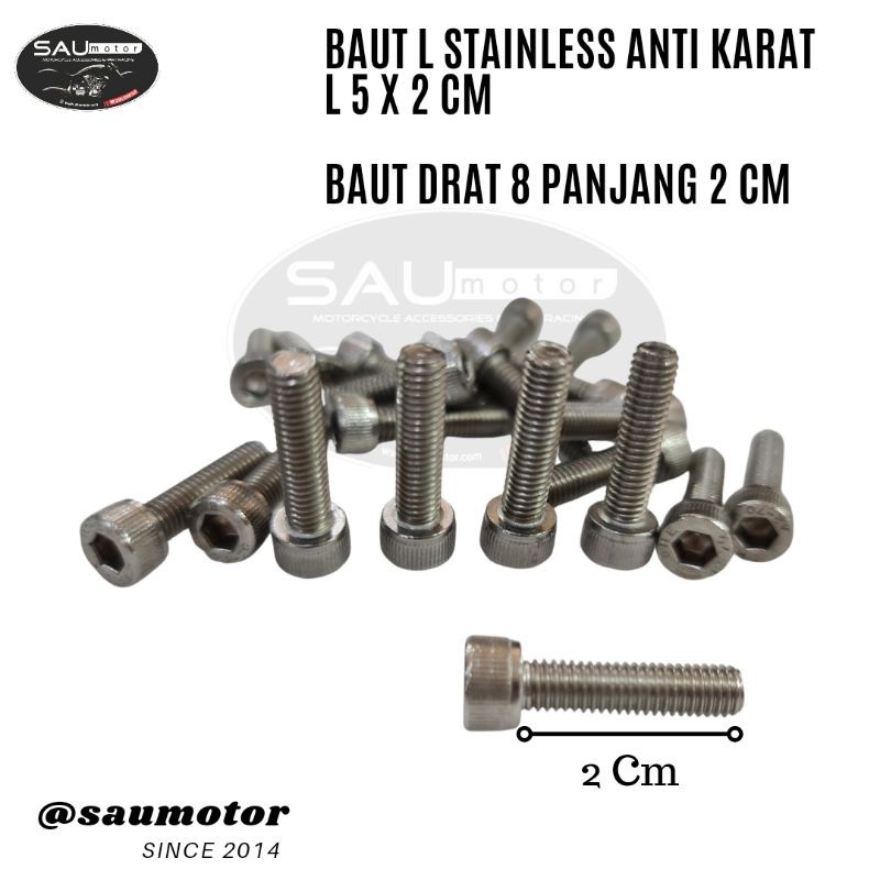 Jual Saumotor 10 pcs Baut M5 x 2 Cm Stainles Baut M5 Kunci Drat 8 ...