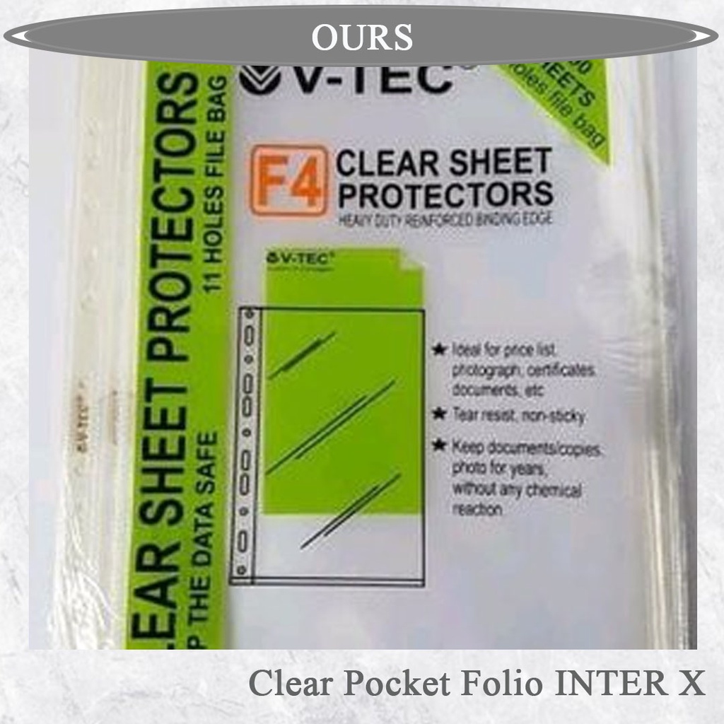 Jual INTER X - CLEAR POCKET FOLIO ATAU SHEET PROTECTOR- UKURAN F4 FOLIO ...