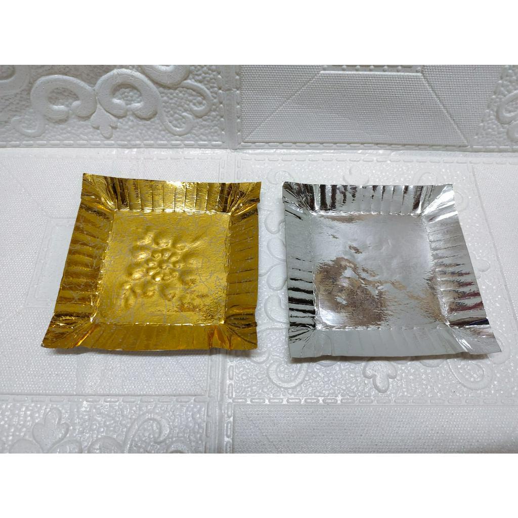 Jual Lepek/Piring Kertas Kue Tart/Buah Glossy Kertas Aluminium Foil Bulat/Kotak (Silver dan GOLD ...