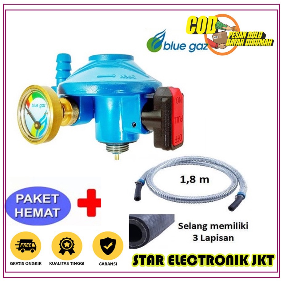 Jual PAKET Blue Gaz Regulator PD - Blue Gaz Indikator Gas + Selang Blue ...