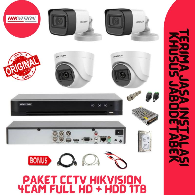 Jual Paket CCTV HIKVISION 4CH 2MP Full HD HDD 1TB Original 4 Cam ...