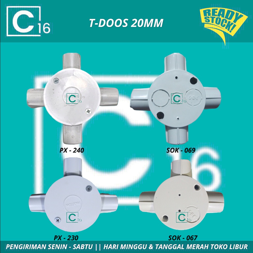 Jual T-Dus T-dos T-doss Listrik Bulat 20 MM T-Dos Cabang 4 Cabang 3 ...