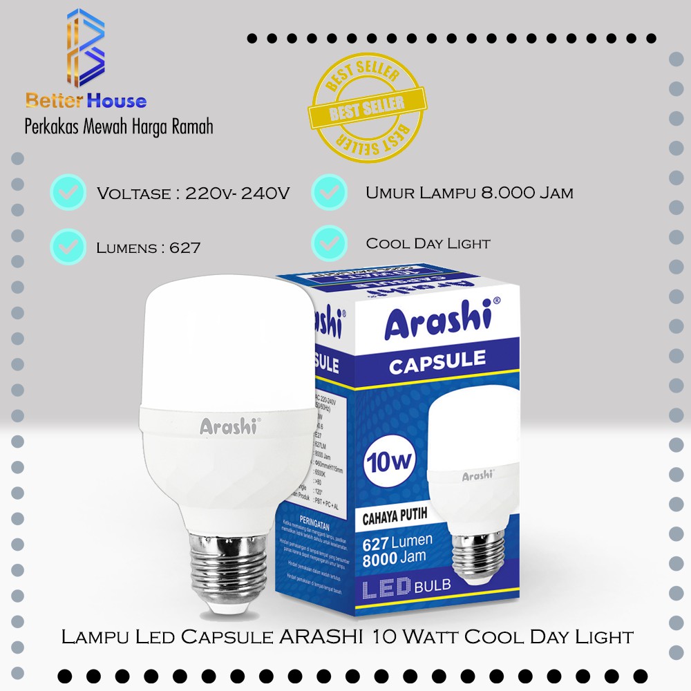 Jual Bohlam Lampu Led ARASHI Capsule LED 10 watt 10watt | Shopee Indonesia