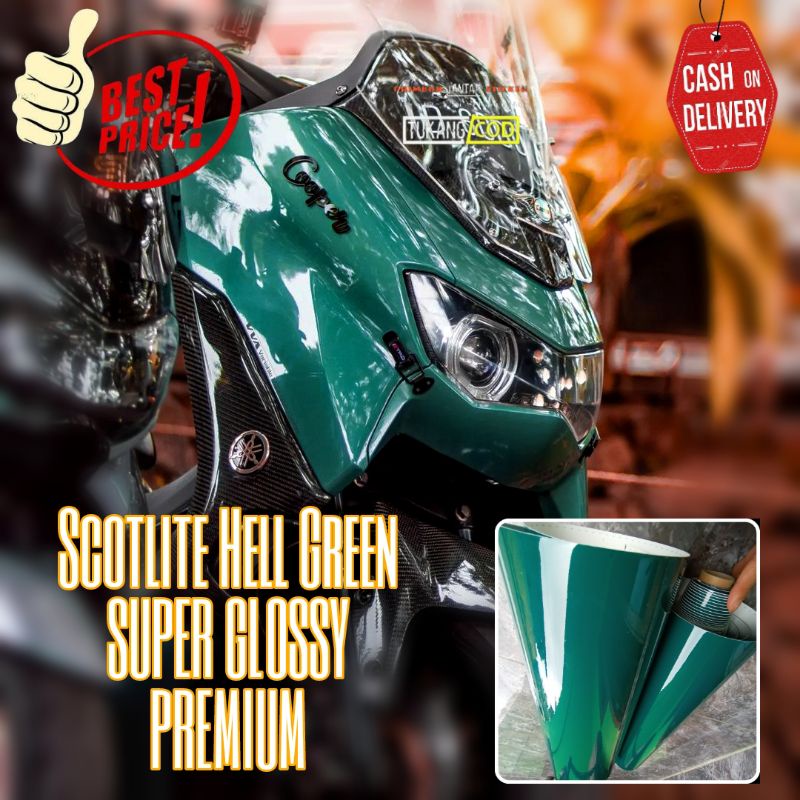 Jual Sticker Scotlite Hijau Tua Super Glossy Skotlet Motor Hell Green Premium Lebar 50 cm ...