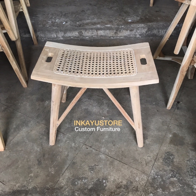 Jual STOOL KAYU JATI KOMBINASI ROTAN | STOOL TERAS KAYU JATI | STOOL ...