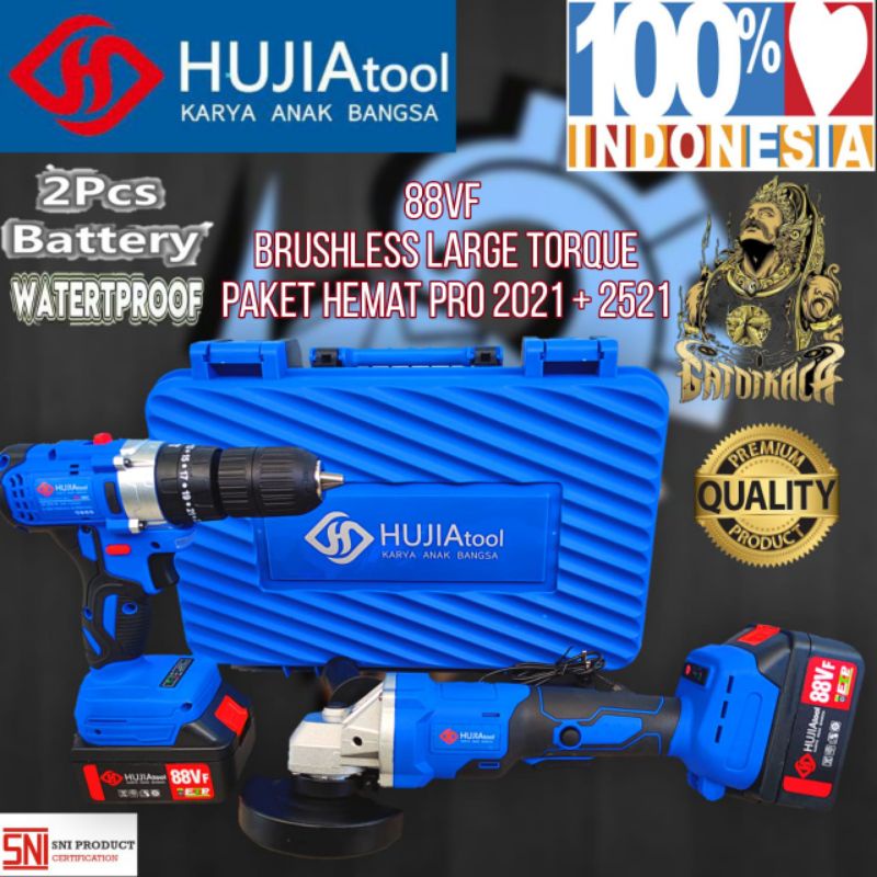 Jual Mesin gerinda + bor cordless impact drill Hujia pro 2021+2521 88vf ...