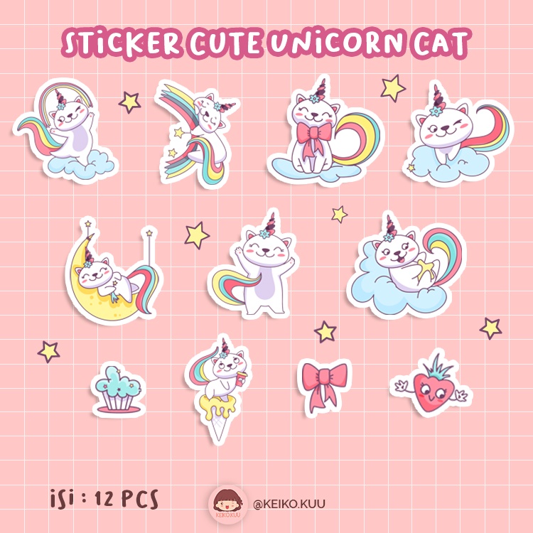 Jual STICKER UNICORN CAT WATERPROOF ISI 12 PCS | Shopee Indonesia