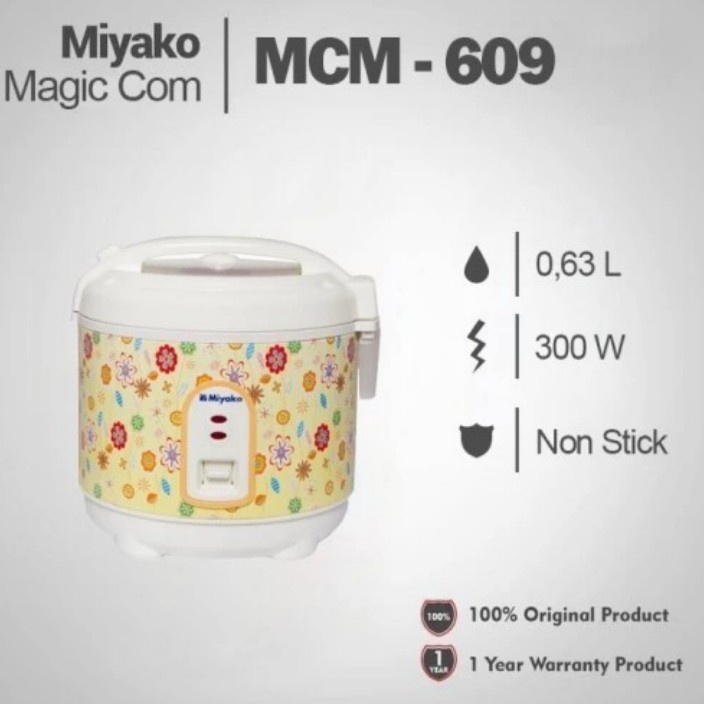 Jual Miyako Rice Cooker Mini 3 in 1 Magic Com Mini 0.6 L MCM 609 / MCM ...