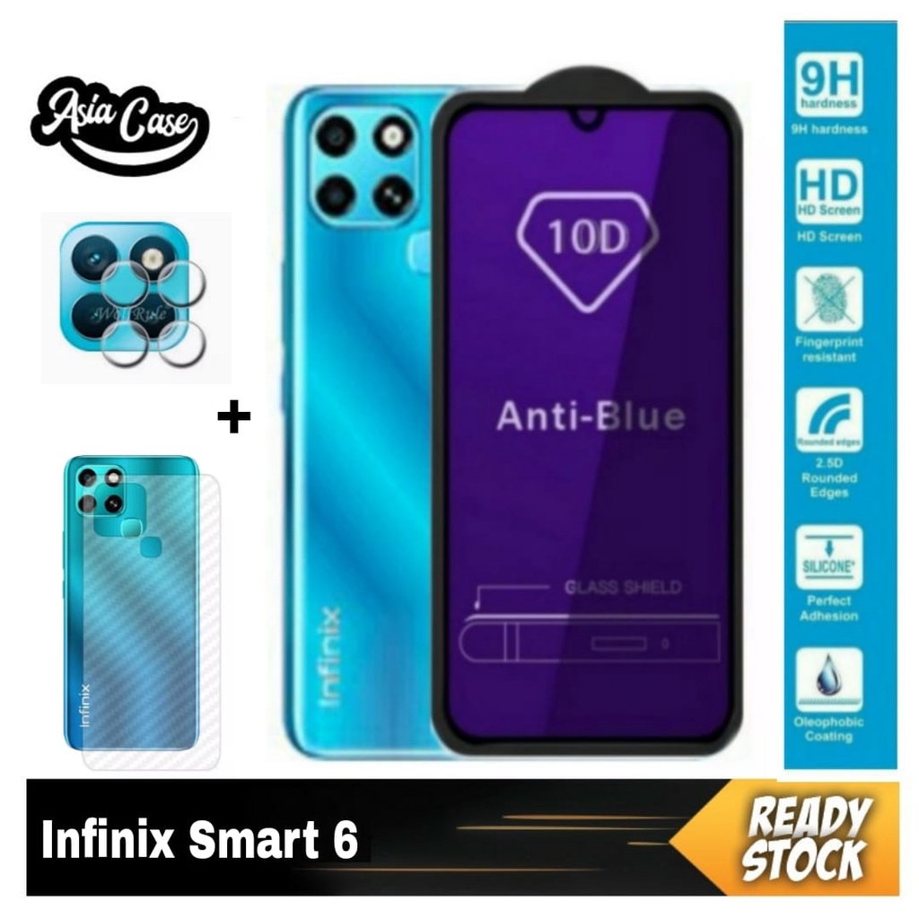 Jual Promo 3 IN 1 Tempered Glass Blue Light Full Layar Infinix Smart 6 ...