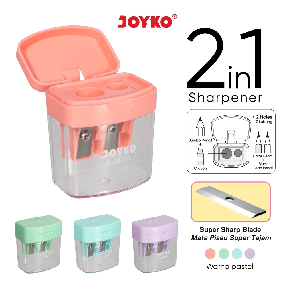 Jual Rautan Serutan Sharpener Joyko B-24PTL 2 In 1 Pastel Color ...