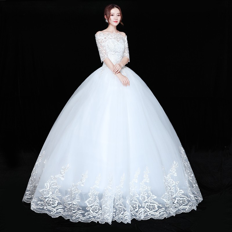 Jual Putih Off Shoulder Setengah lengan wanita gaun pengantin Sabrina ...
