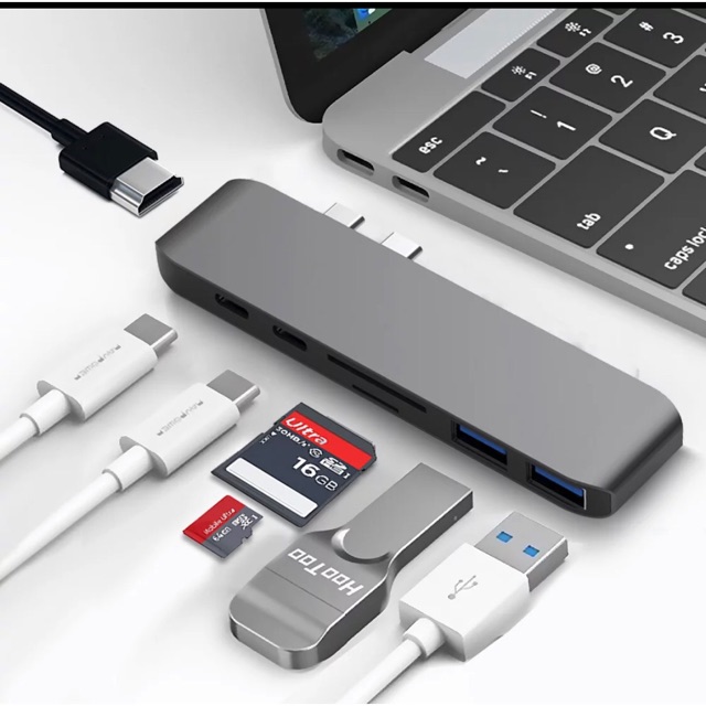 Jual USB Dual Type C 7 in 1 Hub for Apple Macbook - USB 3.0 HDMI Card ...