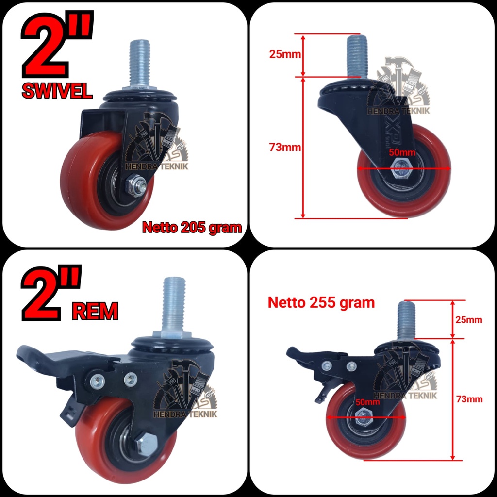 Jual ORIGINAL PU RODA CASTER PU HIDUP / REM 50MM BAUT RODA LEMARI 2 IN ...