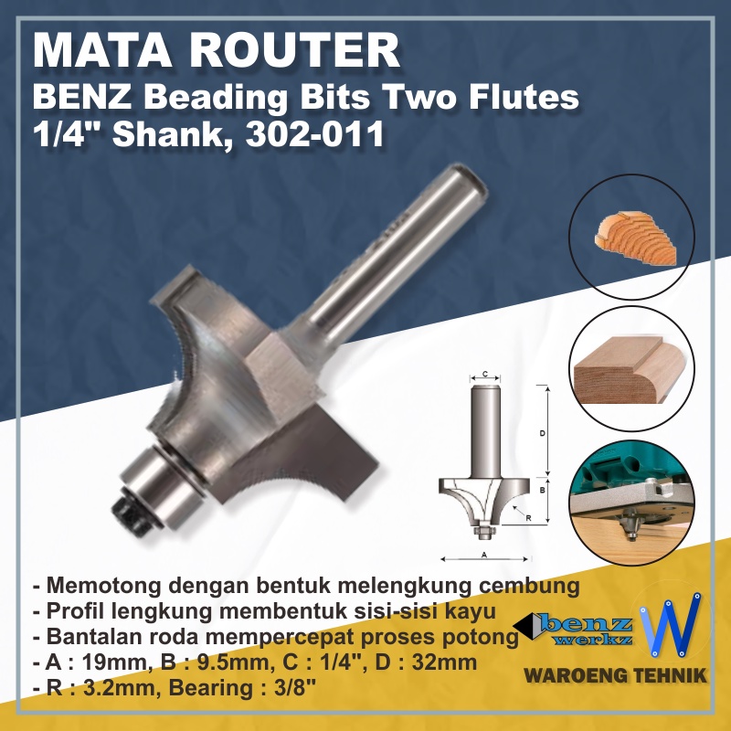 Jual Mata Router BENZ Beading Bits Two Flutes 302-011 | Shopee Indonesia