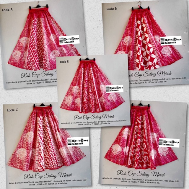 Jual Rok Cap Seling Merah Batik Klok Payung Bawahan Muslim Kebaya ...