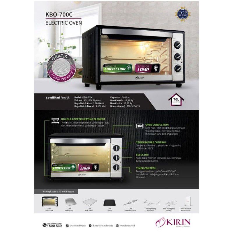 Jual OVEN LISTRIK KIRIN KBO 700 C 70 LITER | Shopee Indonesia