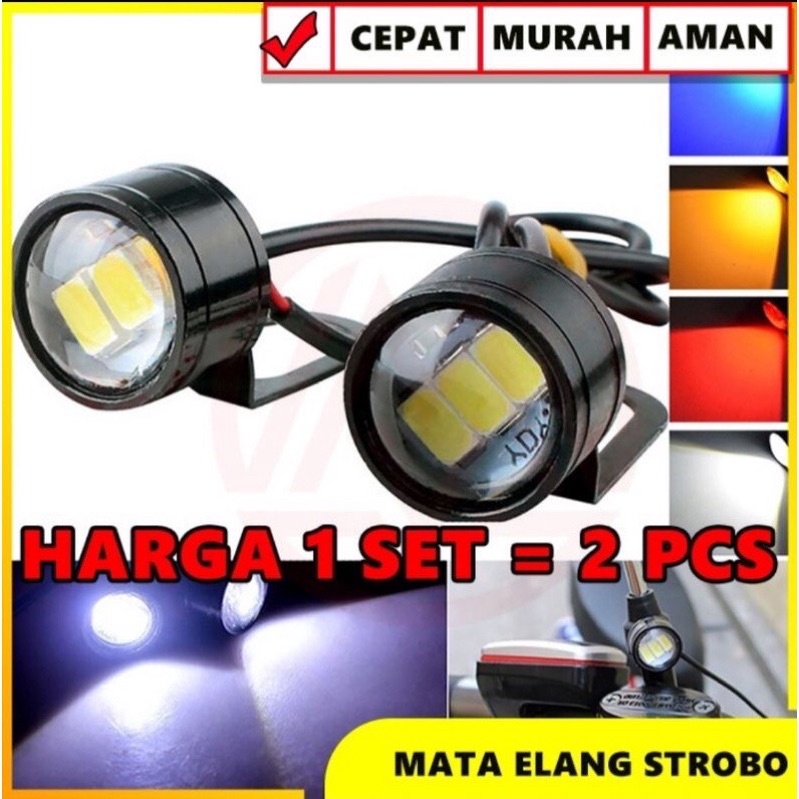 Jual Lampu LED Eagle Eyes Mata Elang Strobo Flash Panoramic Mobil Motor 3 Mode Bracket Spion ...
