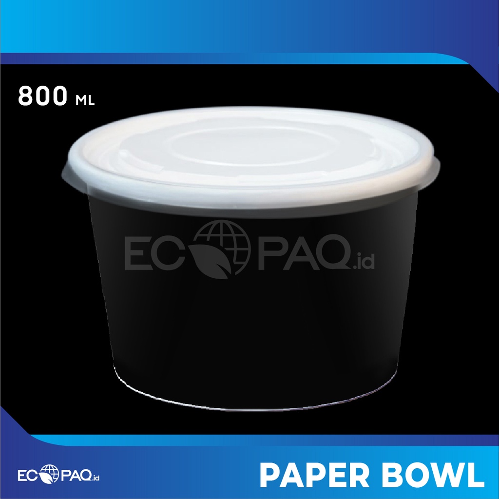 Jual Paper Bowl HITAM Polos + Tutup | Kemasan Mangkuk Kertas - 800 ml ...