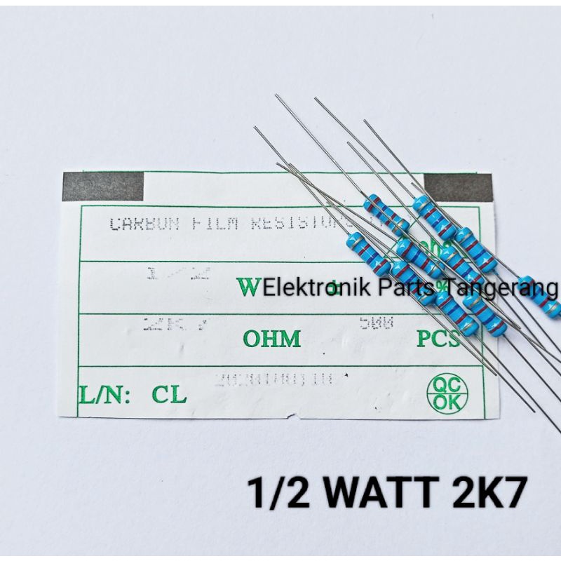 Jual (10 Buah) RESISTOR 1/2 WATT 2K7 OHM RESISTOR 1/2W 2K7 OHM RESISTOR 1/2WATT 2K7 OHM RESISTOR ...