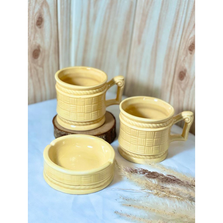 Jual GELAS CANGKIR MUG TEH KERAMIK 200ml Dan ASBAK MOTIF ROTAN / Gelas ...