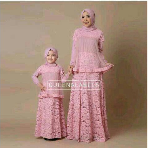 Jual Set-Family-Muslim-Busana- Baju Muslim Couple Ibu Dan Anak Pink ...