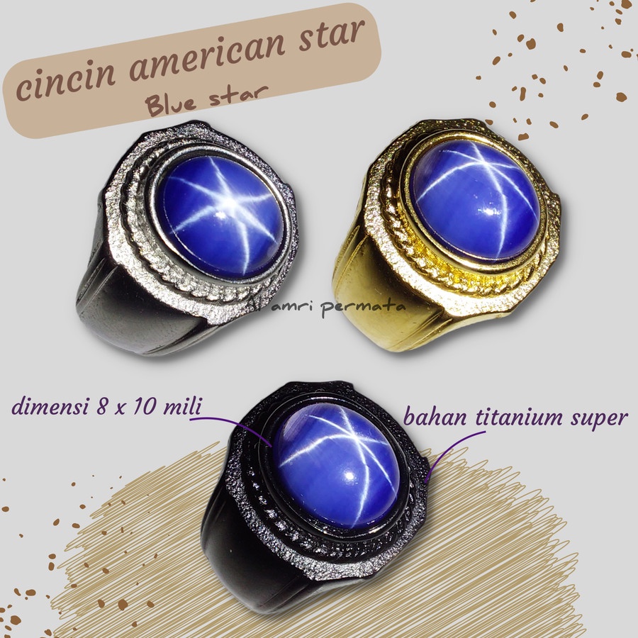 Jual Cincin batu american star blue sapphire star top 6 star rays ...