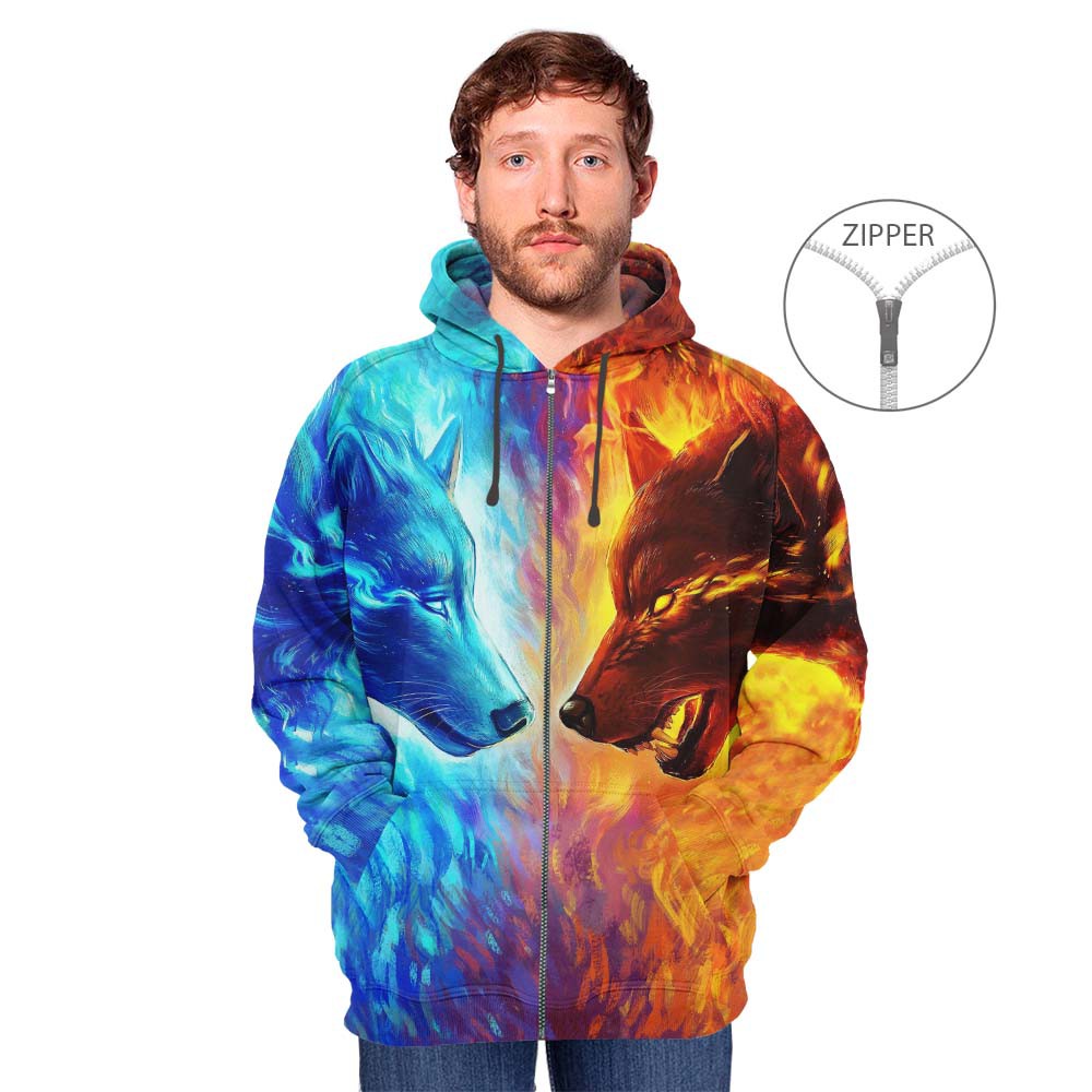 Jual Jaket Hoodie WOLF FIRE AND ICE Premium Pria 3D Fullprint model ...