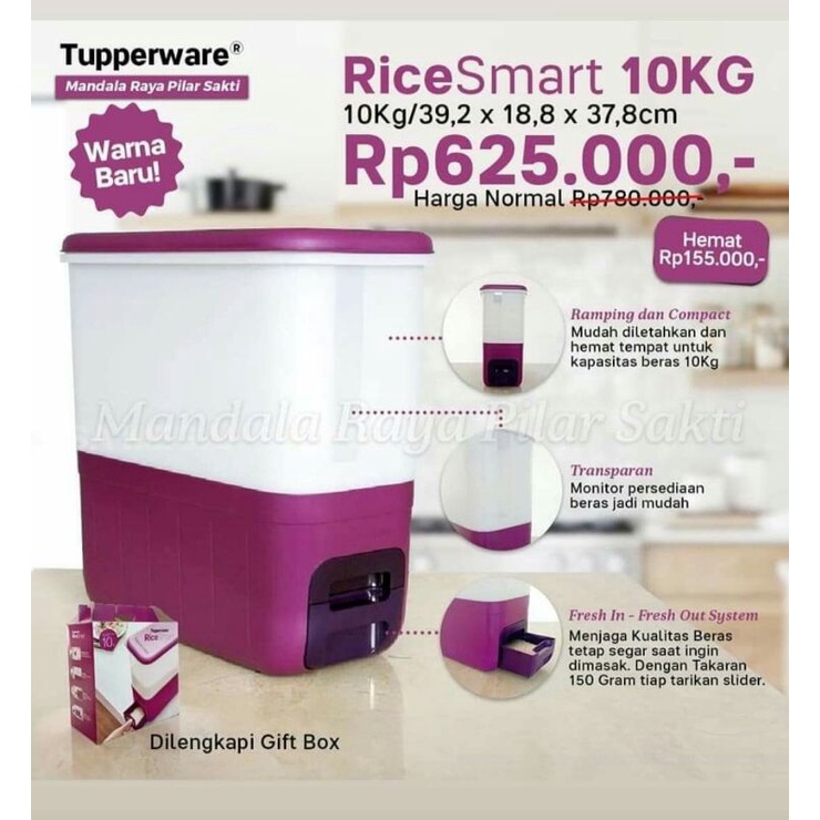 Jual Ricesmart Rice mart Rice smart tempat beras Tupperware 10 kg ...