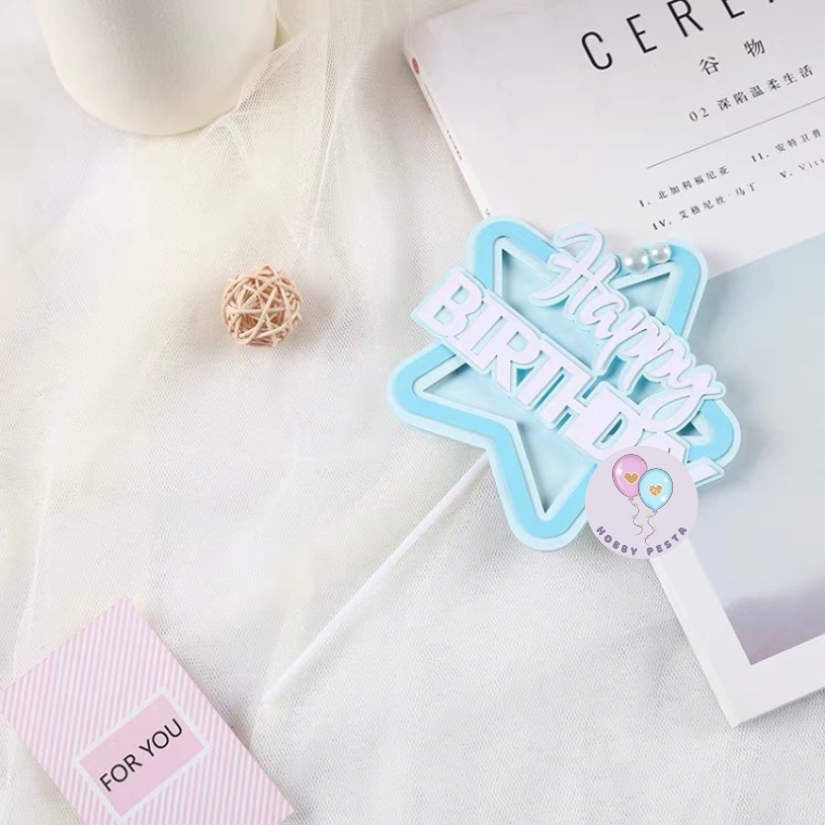 Jual CAKE TOPPER HAPPY BIRTHDAY MOTIF BINTANG PASTEL / TUSUKAN HIASAN ...