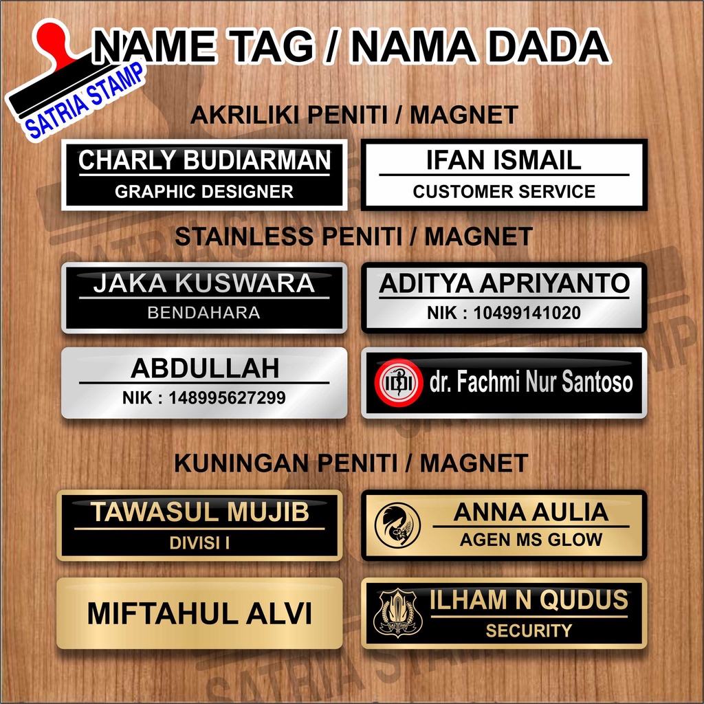 Jual Name Tag Nama Dada Kuningan Stainless Akrilik Peniti Magnet Paku ...