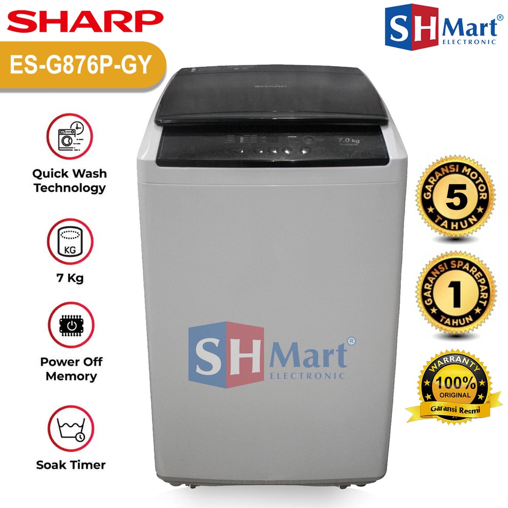 Jual MESIN CUCI 1 TABUNG SHARP KAPASITAS 7 KG ES-G876P-GY QUICK WASH GARANSI RESMI (MEDAN ...